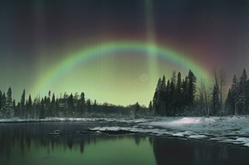 Moonbow Against a Backdrop of Northern Lights Stock Illustration ...