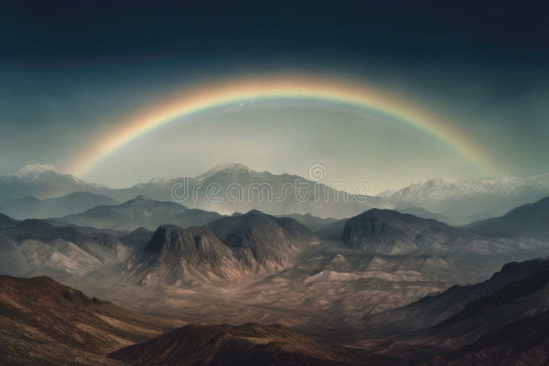 Moonbow Arching Over a Mountain Range Stock Illustration - Illustration ...