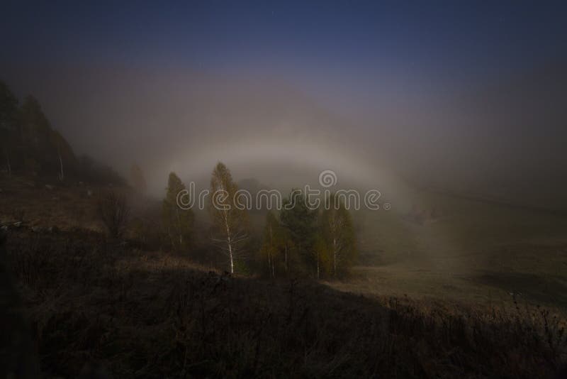 Moonbow fogbow at night stock image. Image of park, bright - 61993557
