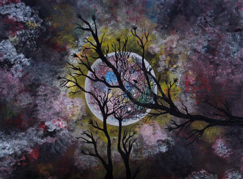 Moonlight Acrylic painting stock illustration. Illustration of weather ...