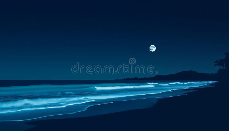 Moonlight Beach Night Scene Serenity Generative AI Stock Illustration - Illustration of peaceful ...