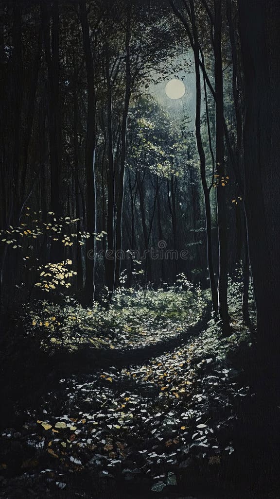 Moonlight Casting Shadows on Quiet Forest Floor. Stock Photo - Image of ...