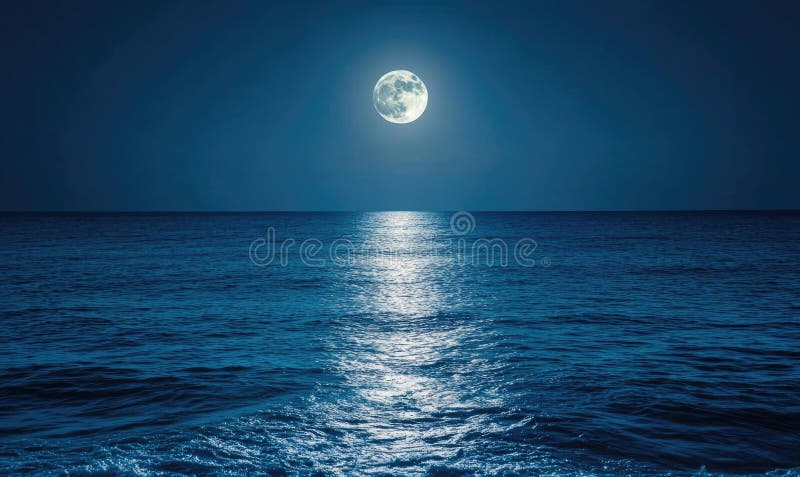 Moonlight Casting a Soft Glow on a Calm Sea Stock Photo - Image of ...