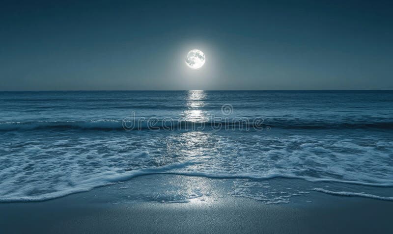 Moonlight Casting a Soft Glow on a Calm Sea Stock Photo - Image of ...