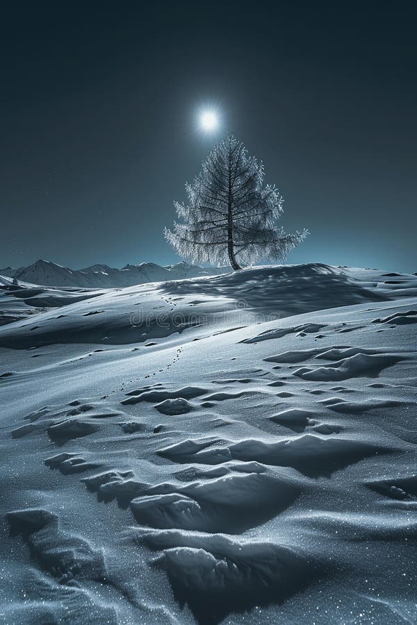 Moonlight Casts a Dim Glow on the Snow-covered Landscape, Transforming ...