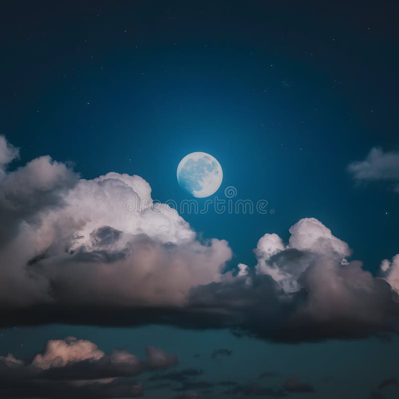 Moonlight Casts Glow on Night Sky with Clouds Stock Illustration ...