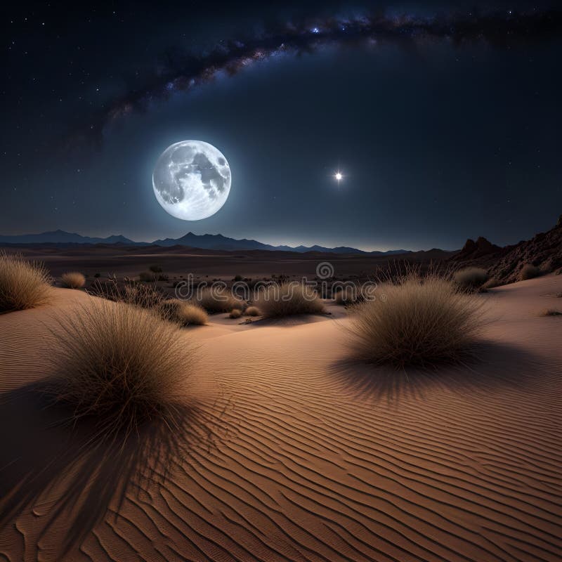 Moonlight in the Desert-Ai Generated Stock Image - Image of ...