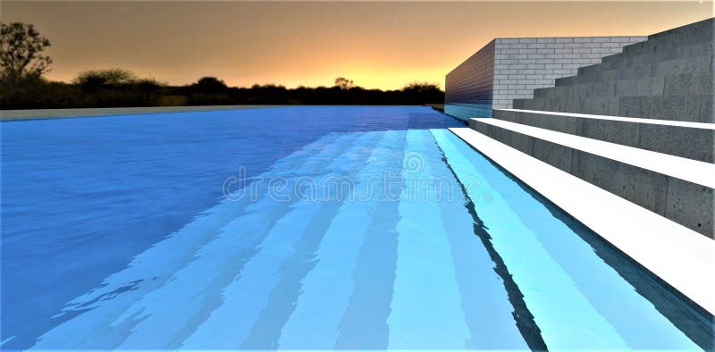 Moonlight Falling on the Concrete Steps Visible Under Clear Water of ...