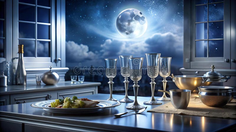 A Moonlight Feast in the Culinary Heart of the Home AI Generated Stock ...