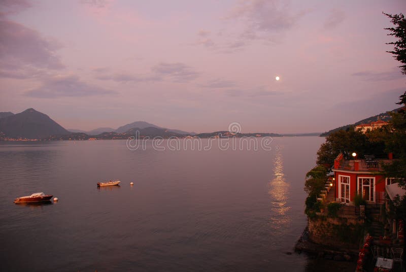 Moonlight on lake Maggiore stock image. Image of italian - 21014075