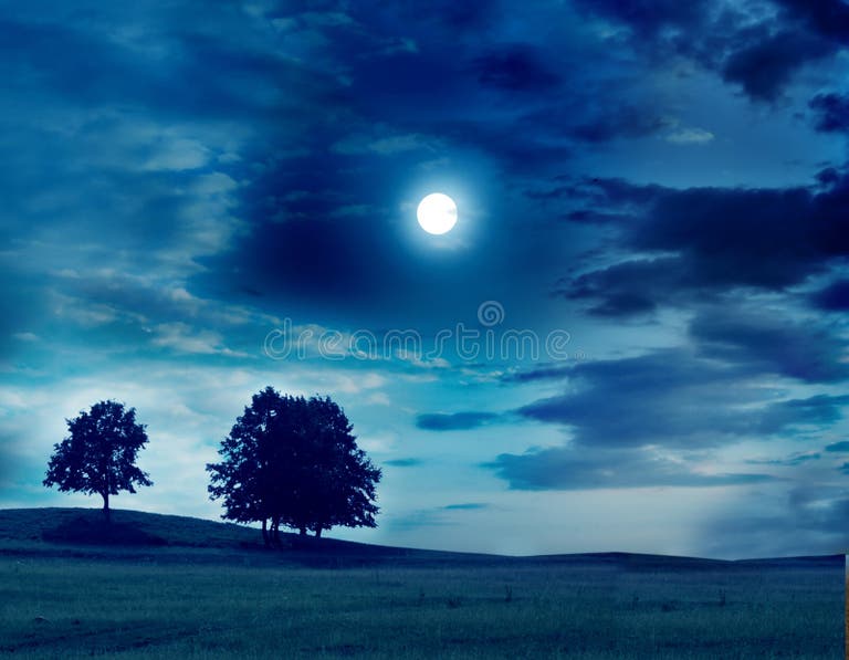 Moonlight landscape stock image. Image of skyline, nature - 17903701
