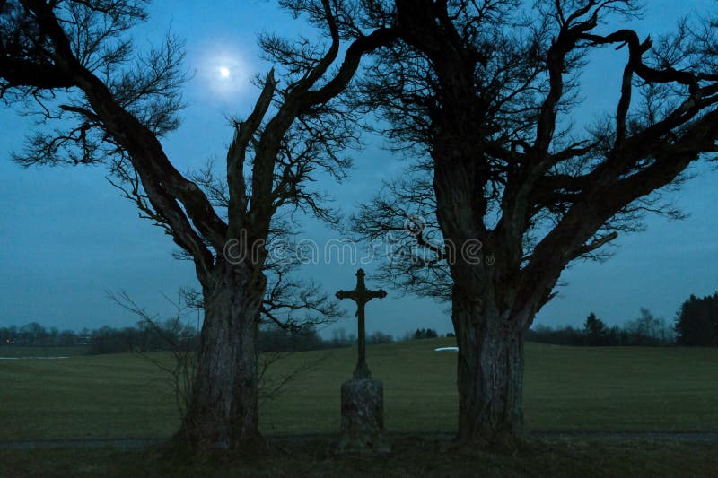 Cross in moonlight stock photo. Image of climb, moonlight - 23687530