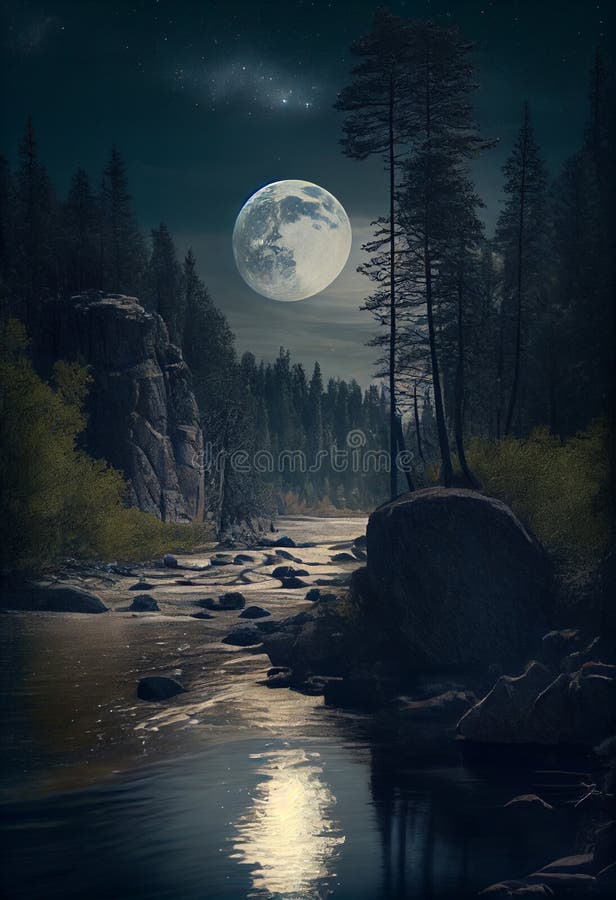 Moonlight among Natural Wonders. AI Generated Stock Illustration ...