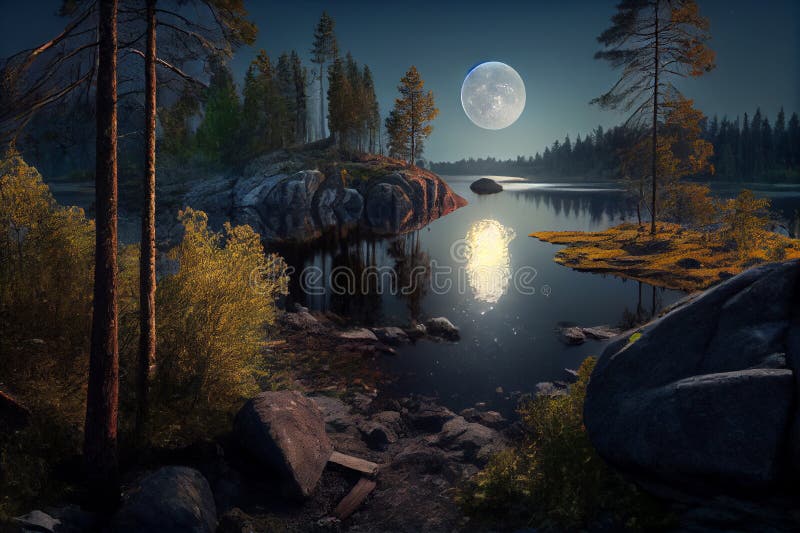 Moonlight among Natural Wonders. AI Generated Stock Illustration ...