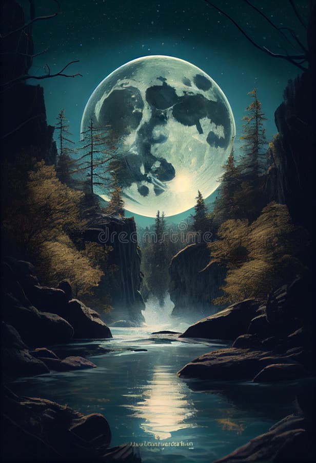 Moonlight among Natural Wonders. AI Generated Stock Illustration ...
