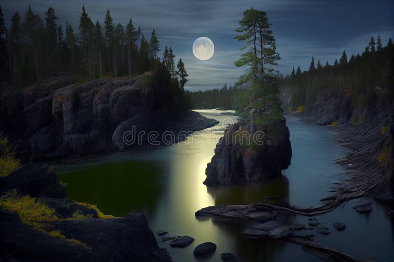Moonlight among Natural Wonders. AI Generated Stock Illustration ...