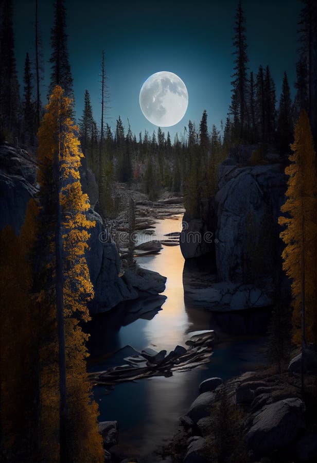 Moonlight among Natural Wonders. AI Generated Stock Image - Image of ...