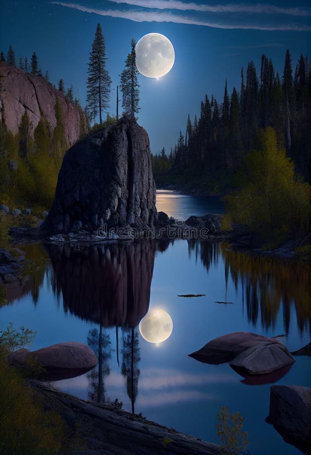 Moonlight among Natural Wonders. AI Generated Stock Illustration ...