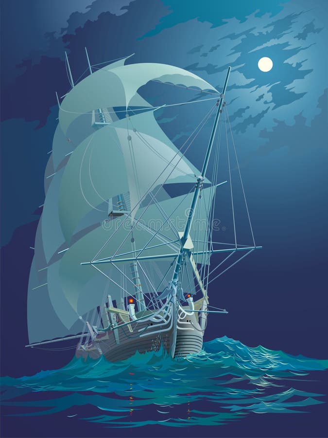 Moon and Star Light Ship stock illustration. Illustration of lake - 2129465