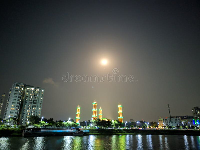 Moonlight night stock photo. Image of city, water, night - 193431032