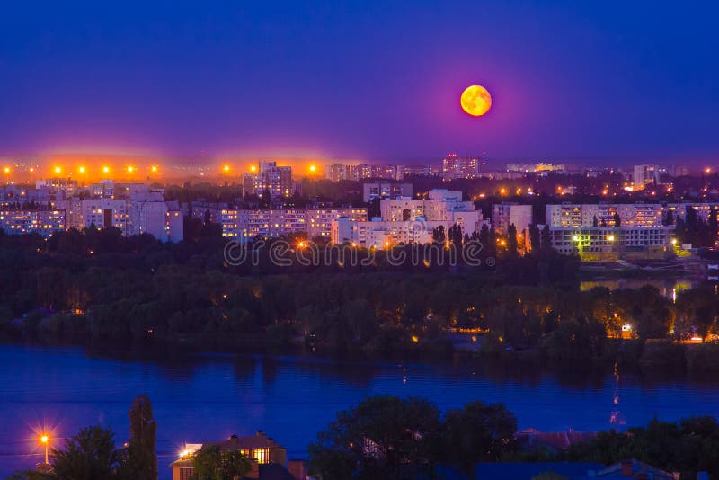 Moonlight Night in the City Stock Photo - Image of architecture, city ...