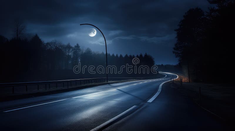 Moonlight night road empty stock illustration. Illustration of silence ...