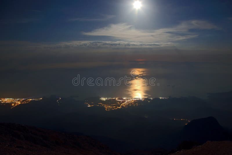 Moonlight Night Seaside Tekirova Turkey Stock Image - Image of ...