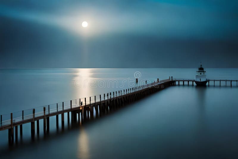 Moonlight in Ocean Landscape. Bright Full Moon Over the Sea Stock ...