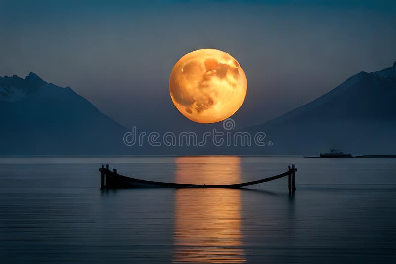 Moonlight in Ocean Landscape. Bright Full Moon Over the Sea Stock ...