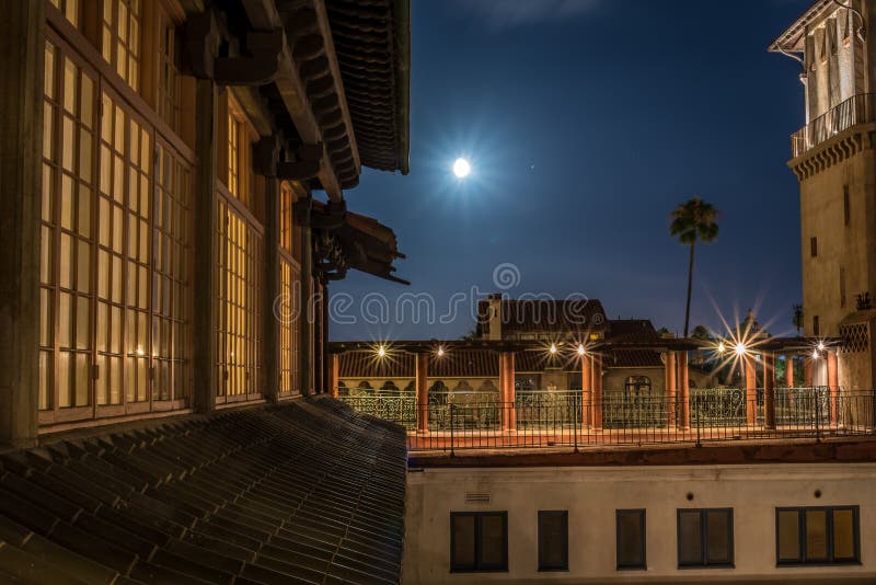 Moonlight Over Building Architecture Stock Image - Image of moon ...