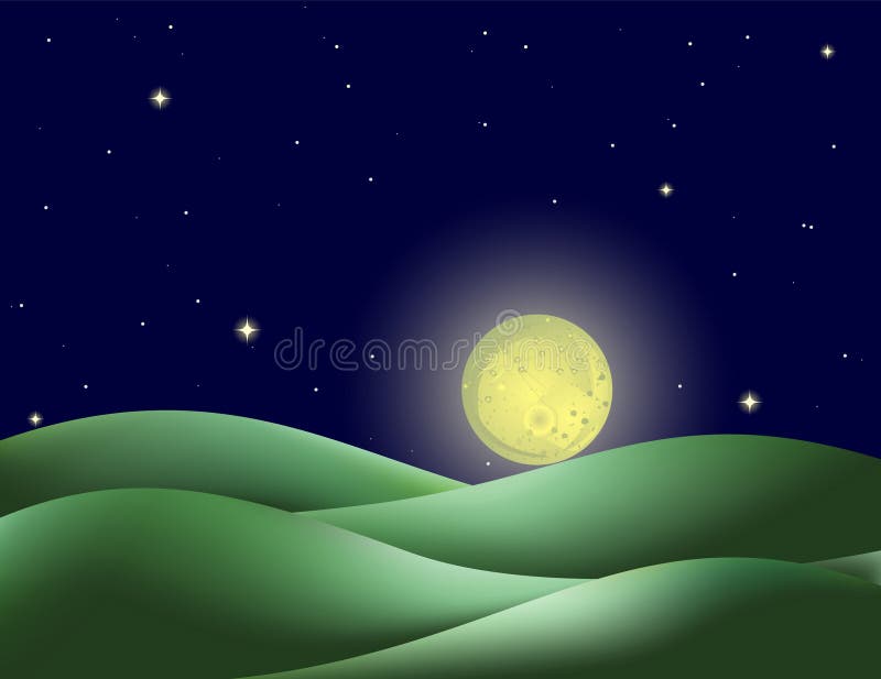 Moonlight over hills stock illustration. Illustration of background ...
