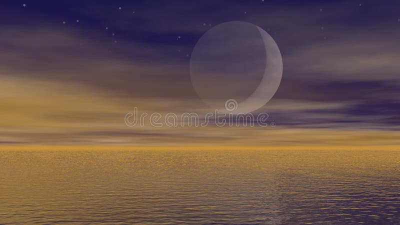 Moonlight Over Ocean - 3D Render Stock Video Footage - Video of dark ...