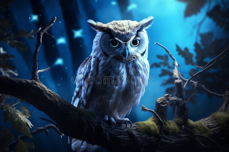 Moonlight Owl Magical Fairytale World Stock Illustration - Illustration ...