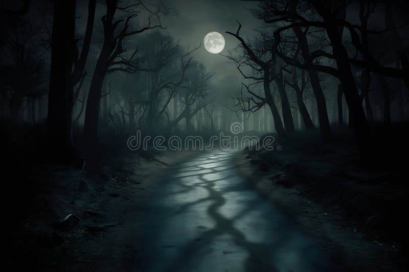 Moonlight Path through Dark Forest Stock Illustration - Illustration of ...
