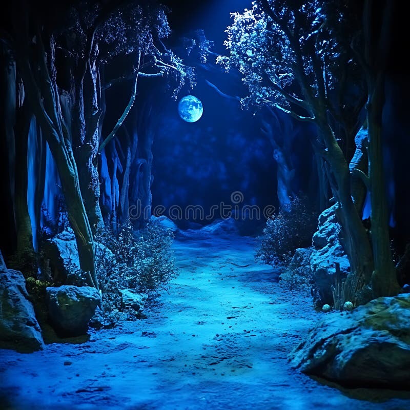Moonlight Path through a Forest Stock Illustration - Illustration of ...