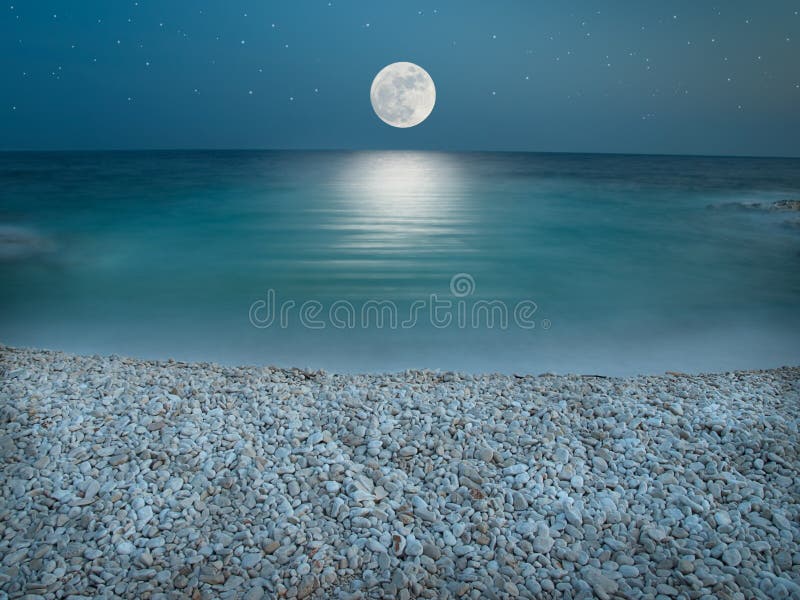 Moonlight on the Pebble Beach Stock Image - Image of holiday, moonlight ...