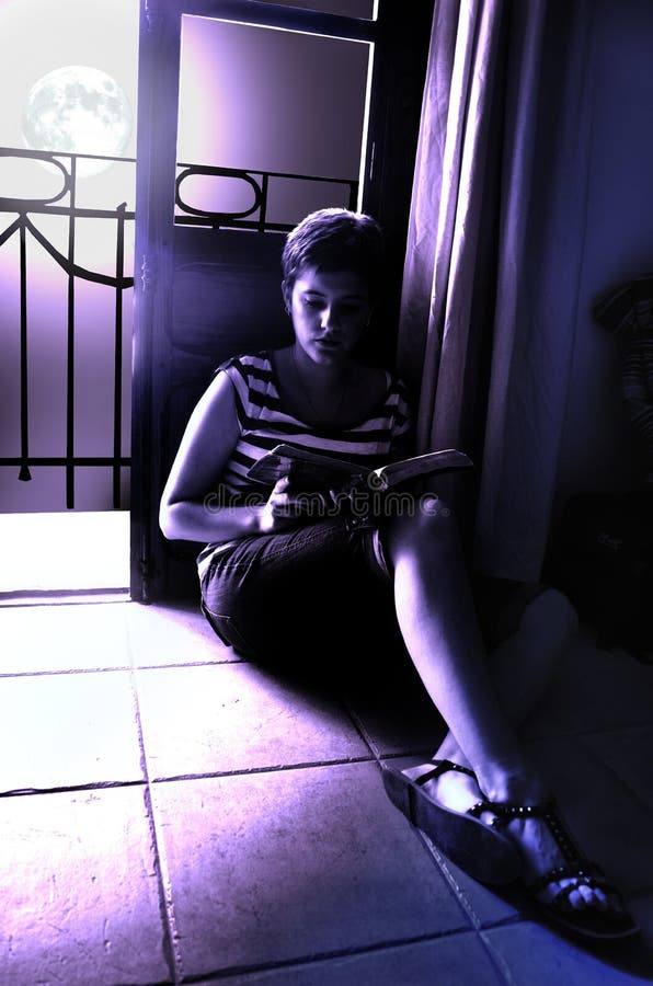 Moonlight reading stock image. Image of pretty, peace - 26459479