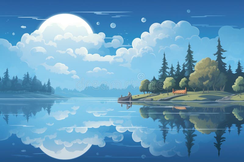 Moonlight Reflected on a Calm Lake Stock Photo - Image of scene, night ...