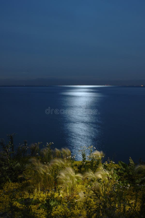 Moon Rising in French Riviera Stock Image - Image of seascape, dusk ...