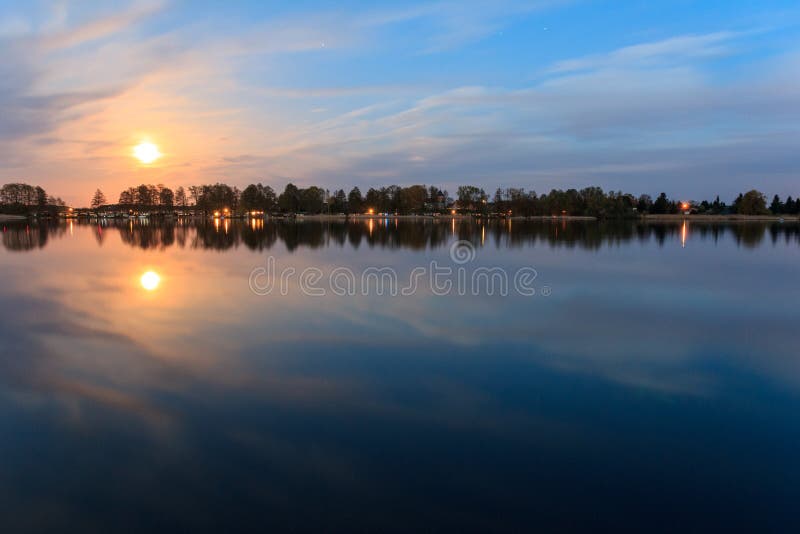 Moonlight Reflection in Water, Beautiful Landscape at Night Stock Image ...