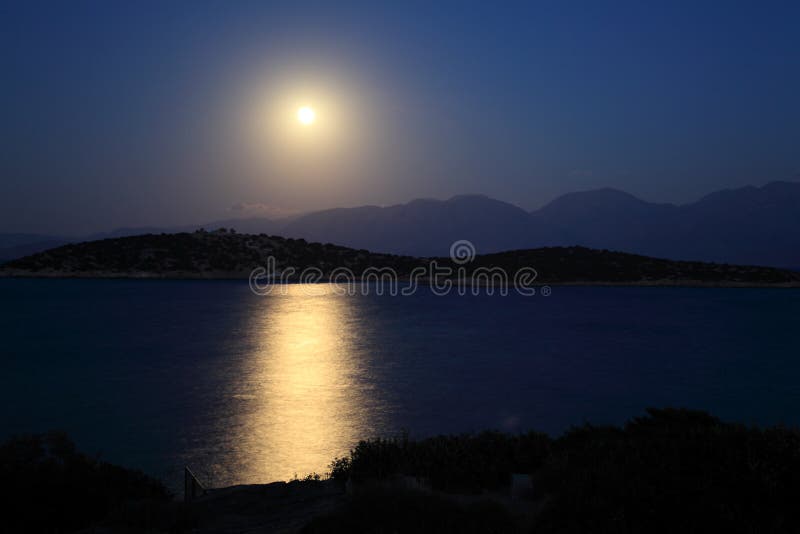 Moonlight Road and Mediterranean Sea Stock Image - Image of midnight ...