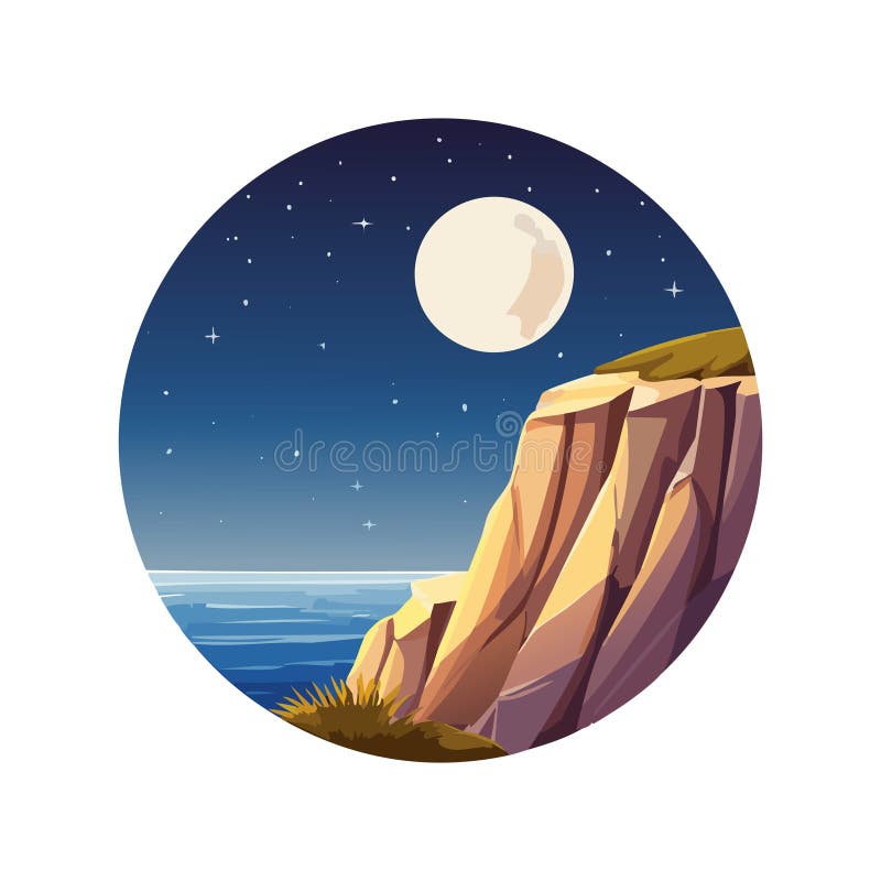 Moonlight Rocky Cliff stock vector. Illustration of beach - 361550525