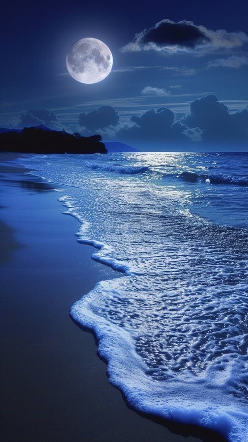 Moonlight Romantic Environment at the Beach Stock Illustration ...