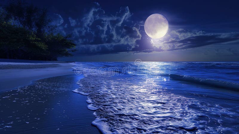 Moonlight Romantic Environment at the Beach Stock Illustration ...