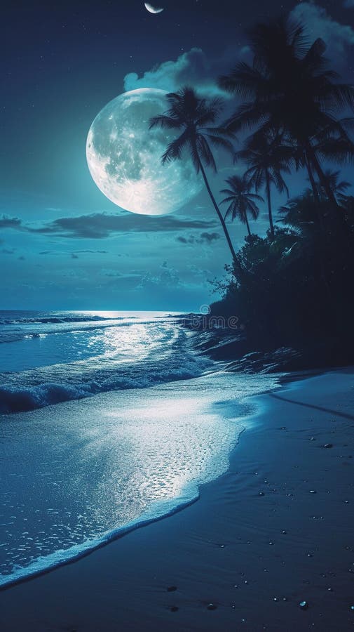 Moonlight Romantic Environment at the Beach Stock Illustration ...