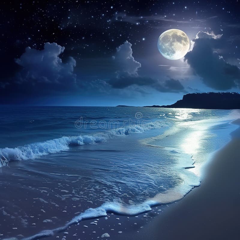 Moonlight Romantic Environment at the Beach Stock Illustration ...