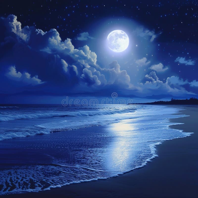 Moonlight Romantic Environment at the Beach Stock Illustration ...