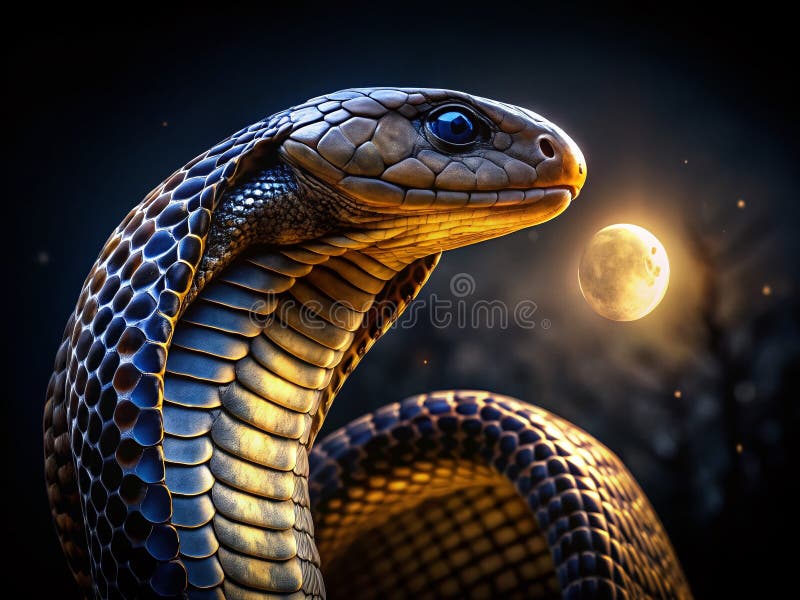 Moonlight Serpent Captivating Closeup of a Cobra in Striking Nocturnal ...
