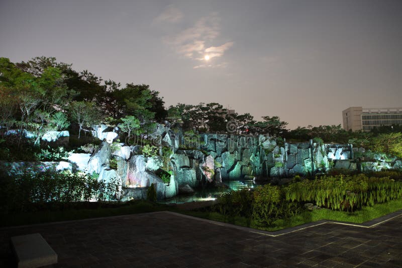 Drawing Moonlight Over Time-changing Rock Lights Stock Photo - Image of ...