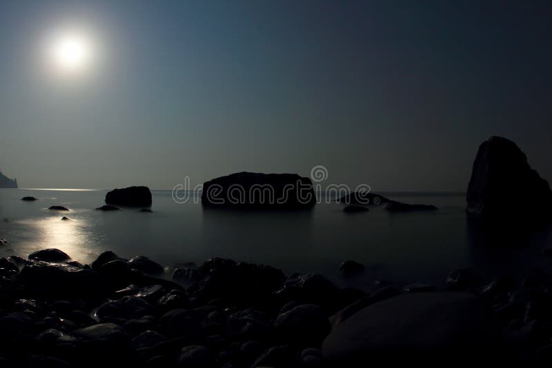 Moonlight Shines on the Sea Stock Photo - Image of surface, moonlight ...